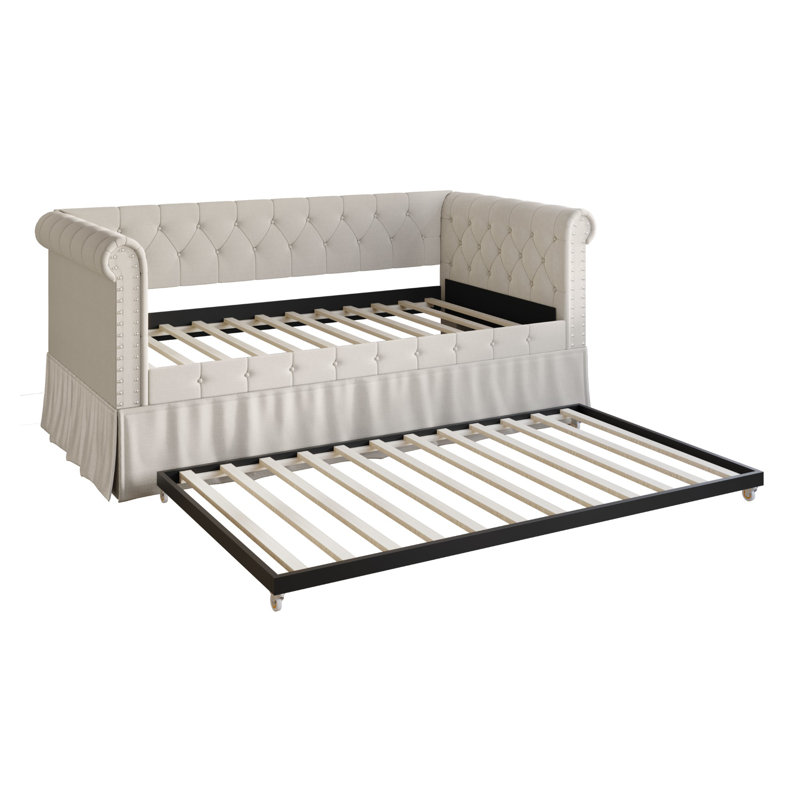 Knolan Upholstered Daybed with Trundle Charcoal Gray
